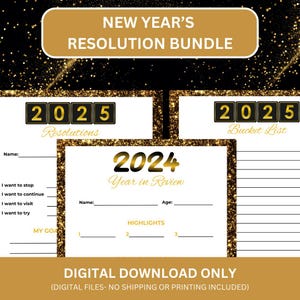 Printable New Years 2024 Year in Review 2025 Resolutions Printable 2025 ...