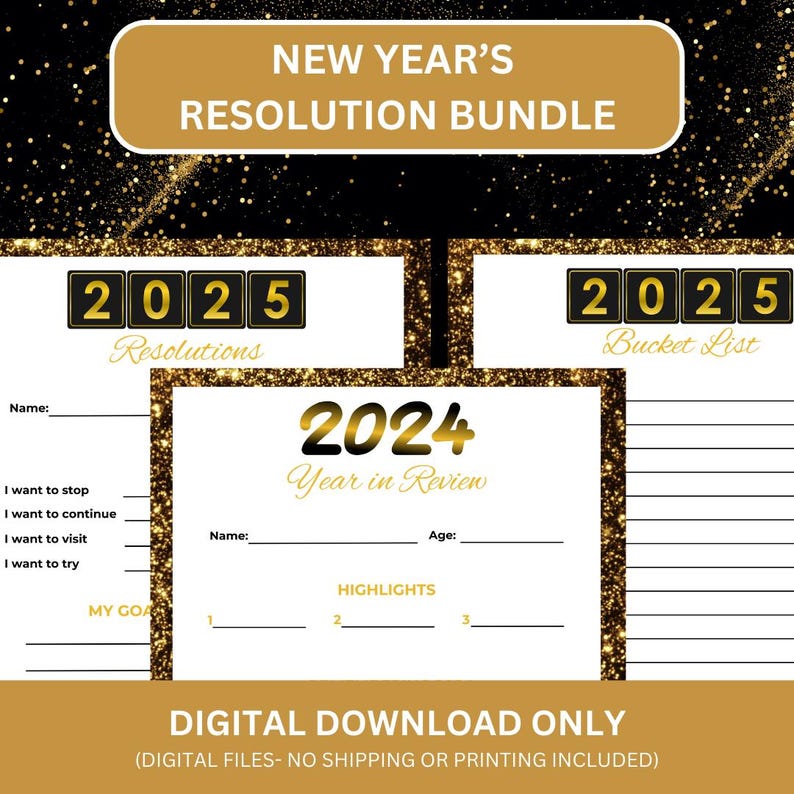 Printable New Years 2024 Year in Review 2025 Resolutions Printable 2025 ...