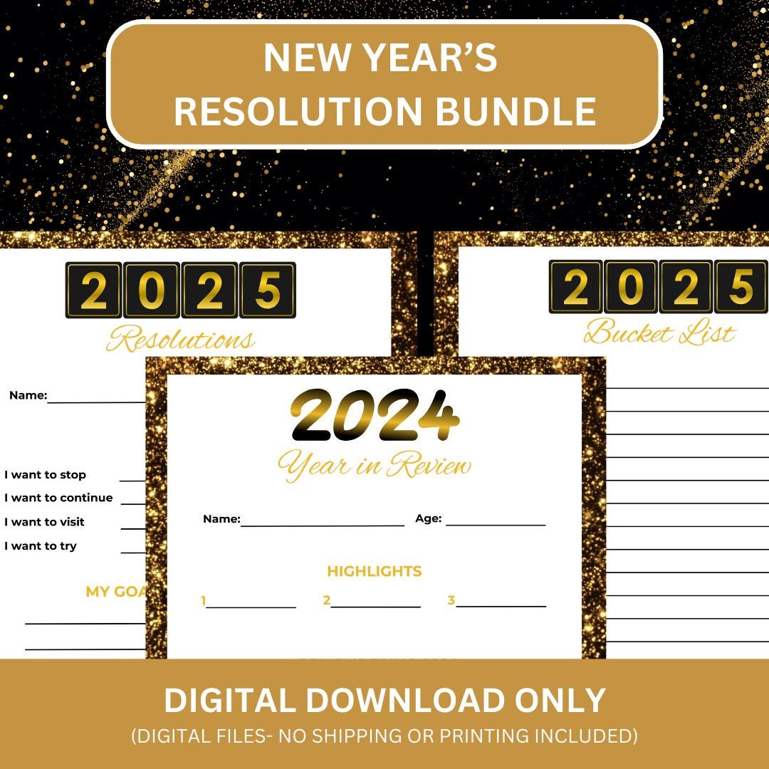 Printable New Years | 2024 Year in Review | 2025 Resolutions Printable ...