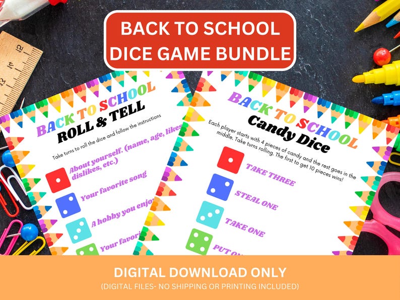 Printable Back to School Game | Roll and Tell Dice Game | Candy Dice ...