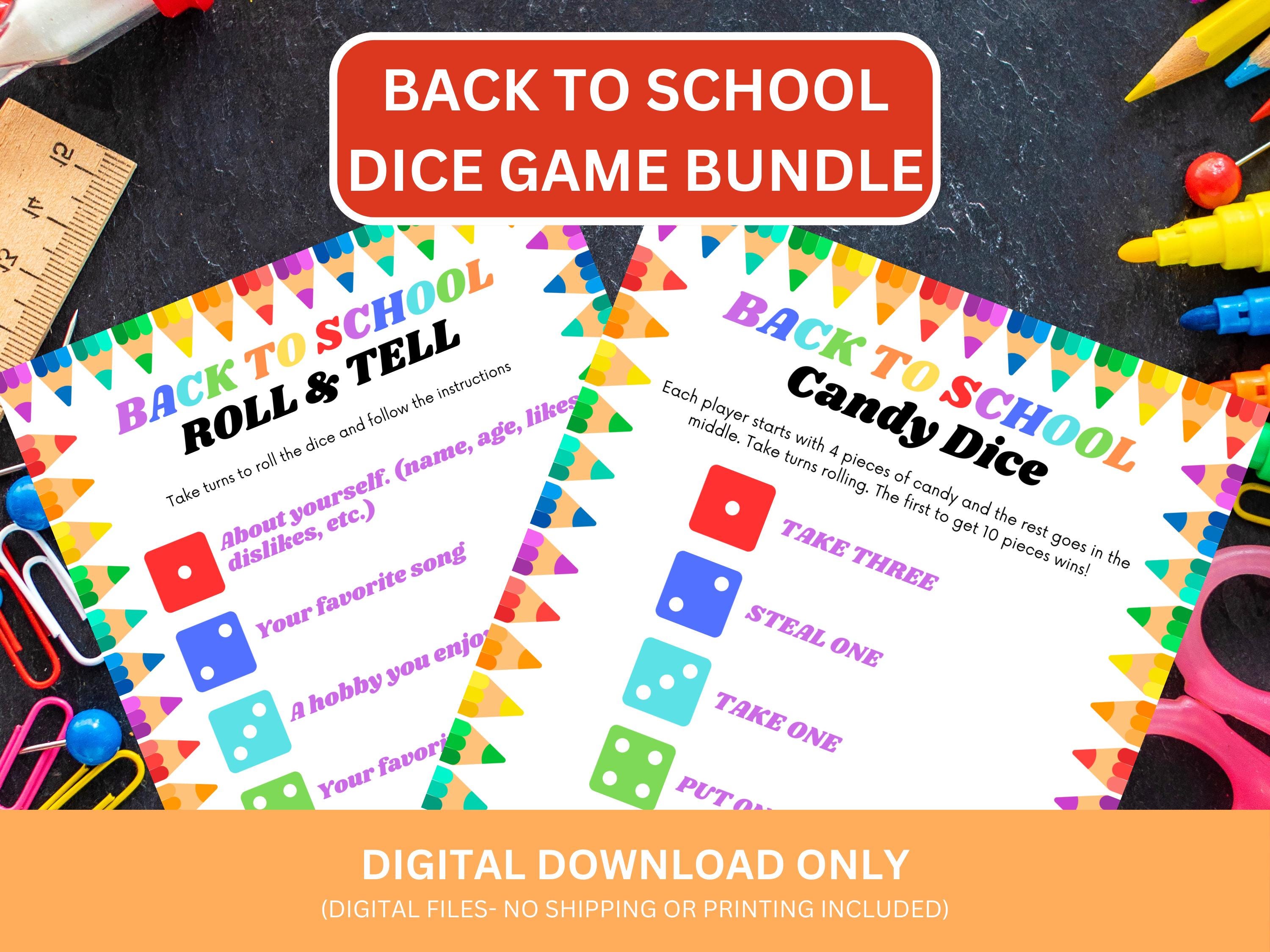Printable Back to School Game | Roll and Tell Dice Game | Candy Dice ...