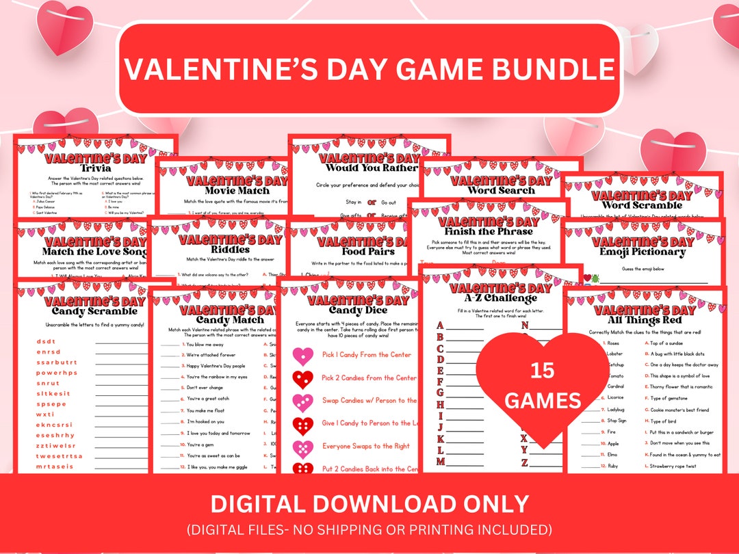 Printable Valentine's Day Games Bundle Valentines Party Game Package ...