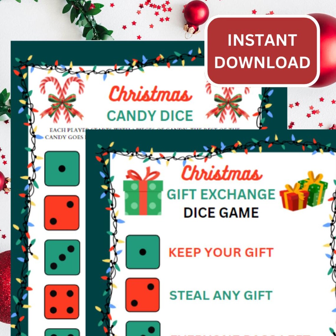Printable Christmas Gift Exchange Dice Game | Christmas Candy Dice Game ...