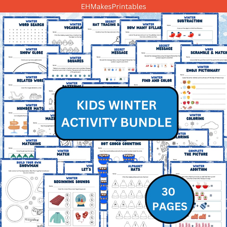 Printable Winter Activity Bundle | Coloring Pages | Word Search | Word ...