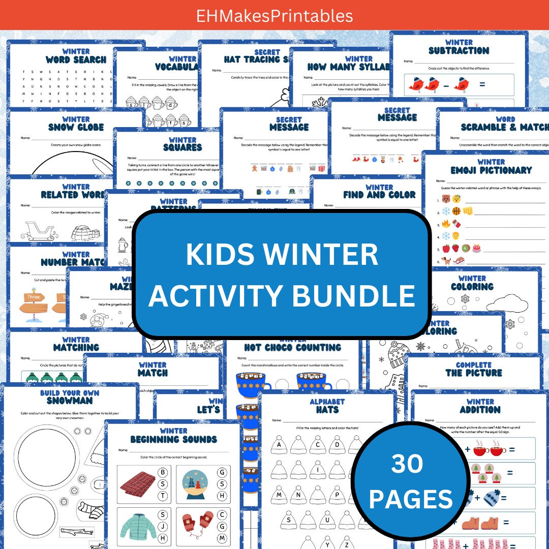 Printable Winter Activity Bundle | Coloring Pages | Word Search | Word ...