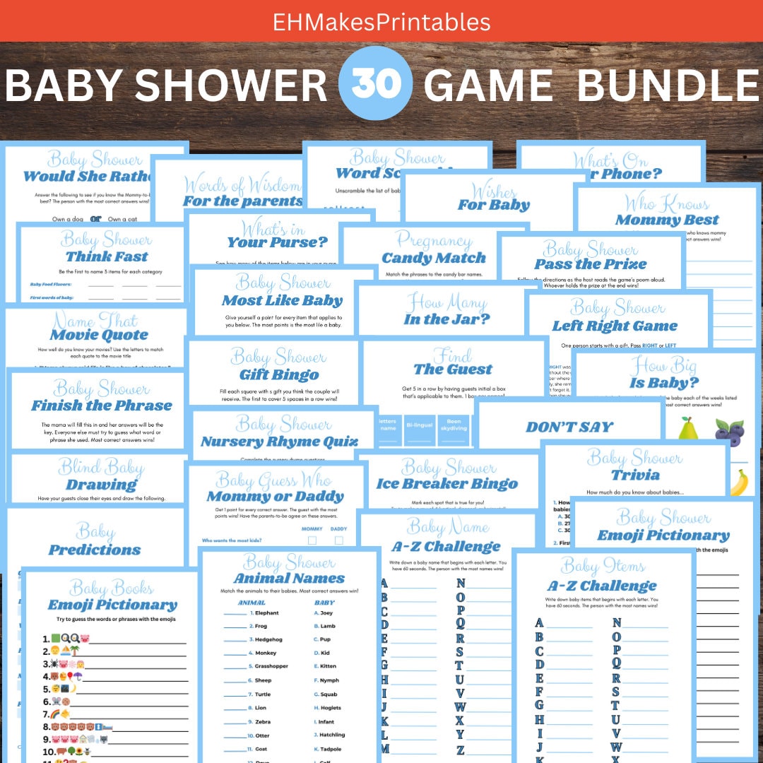 Printable Baby Shower Game Bundle | Baby Shower Games | Baby Shower ...