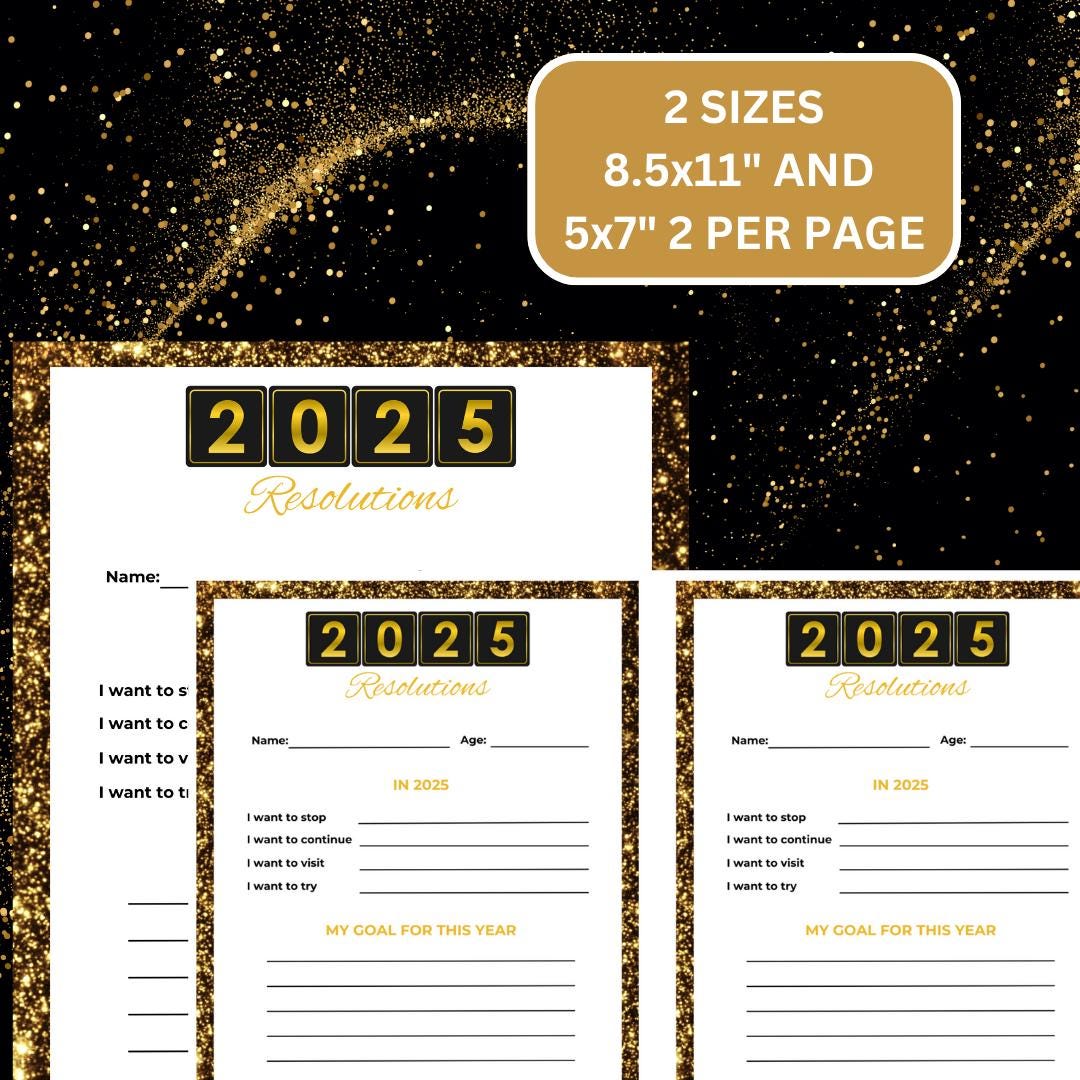 Printable New Years 2024 Year in Review 2025 Resolutions Printable 2025 ...