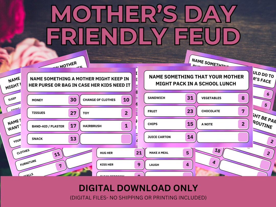 Printable Mother's Day Feud Game | Mother's Day Friendly Feud Game ...