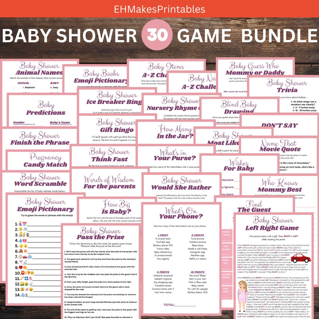 Printable Baby Shower Game Bundle | Baby Shower Games | Baby Shower ...