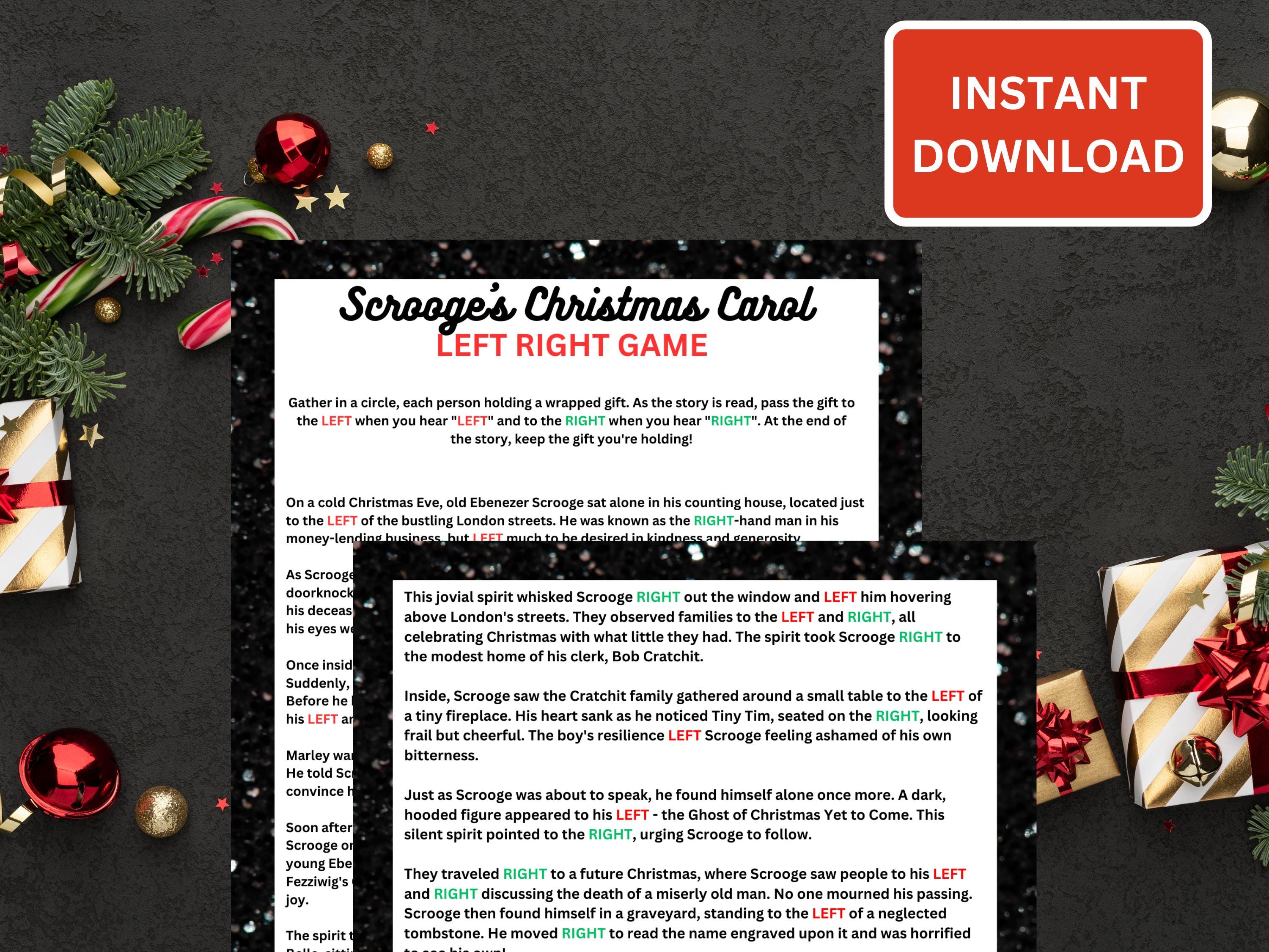 Printable Left Right Christmas | Scrooge's Christmas Carol Left Right ...