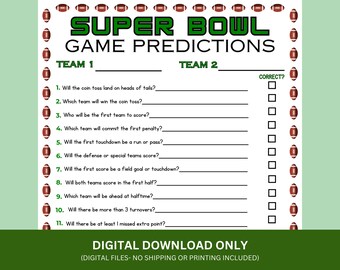Super Bowl Predictions Game Printable Super Bowl Party Game Super Bowl ...