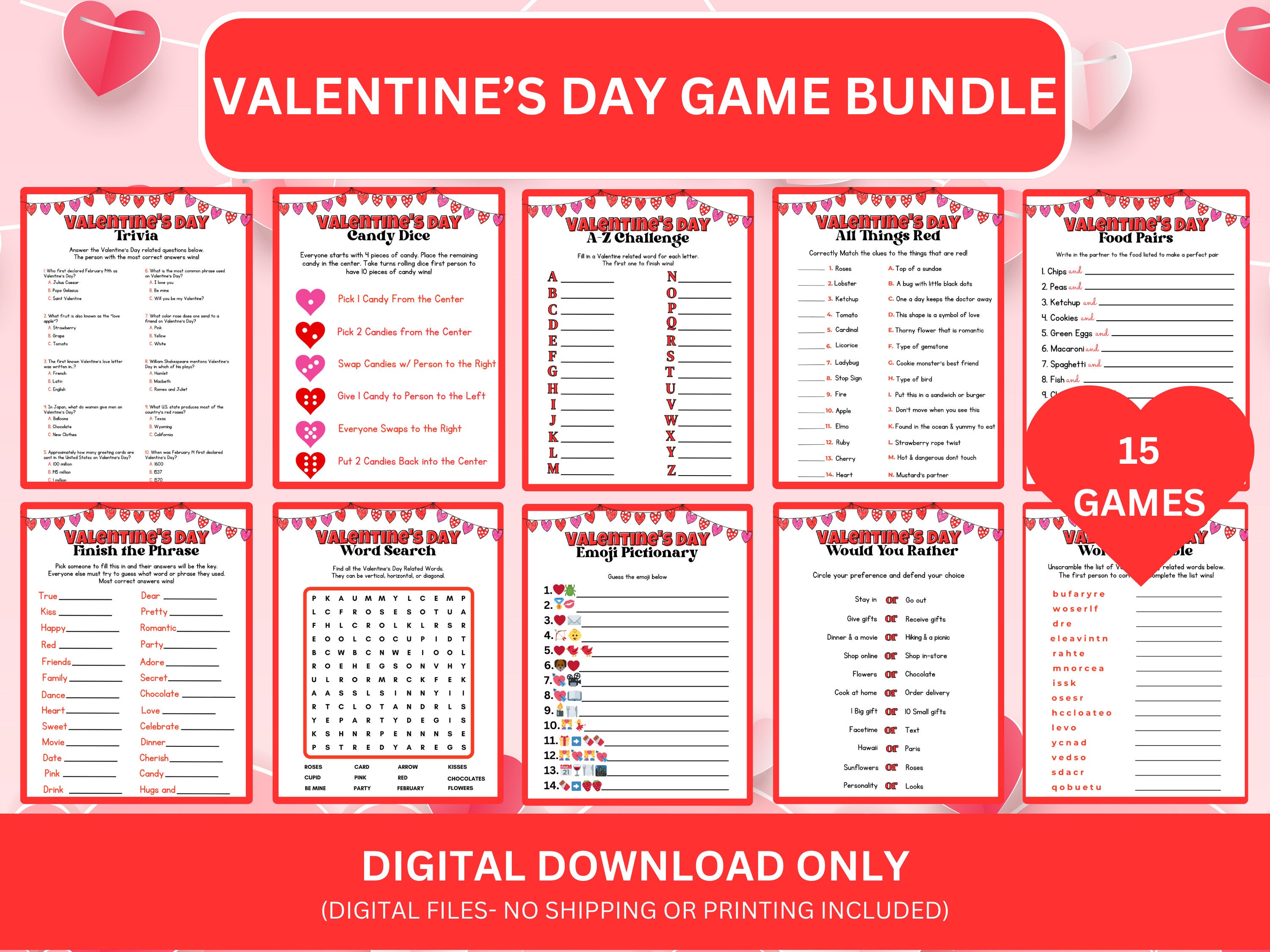 Printable Valentine's Day Games Bundle | Valentines Party Game Package ...