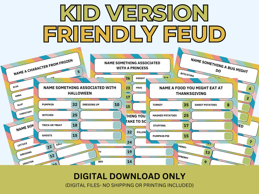 Kid Version Friendly Feud Game | Printable Family Feud Questions ...