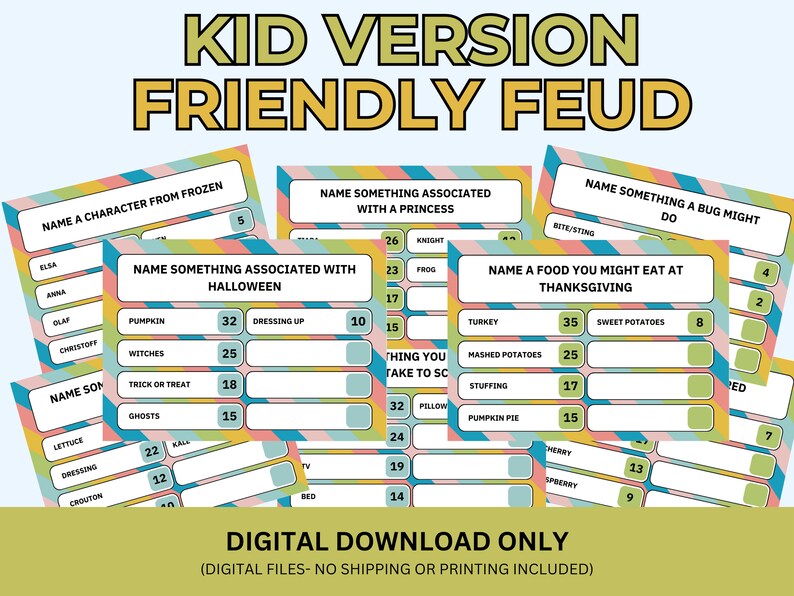 Kid Version Friendly Feud Game | Printable Family Feud Questions ...
