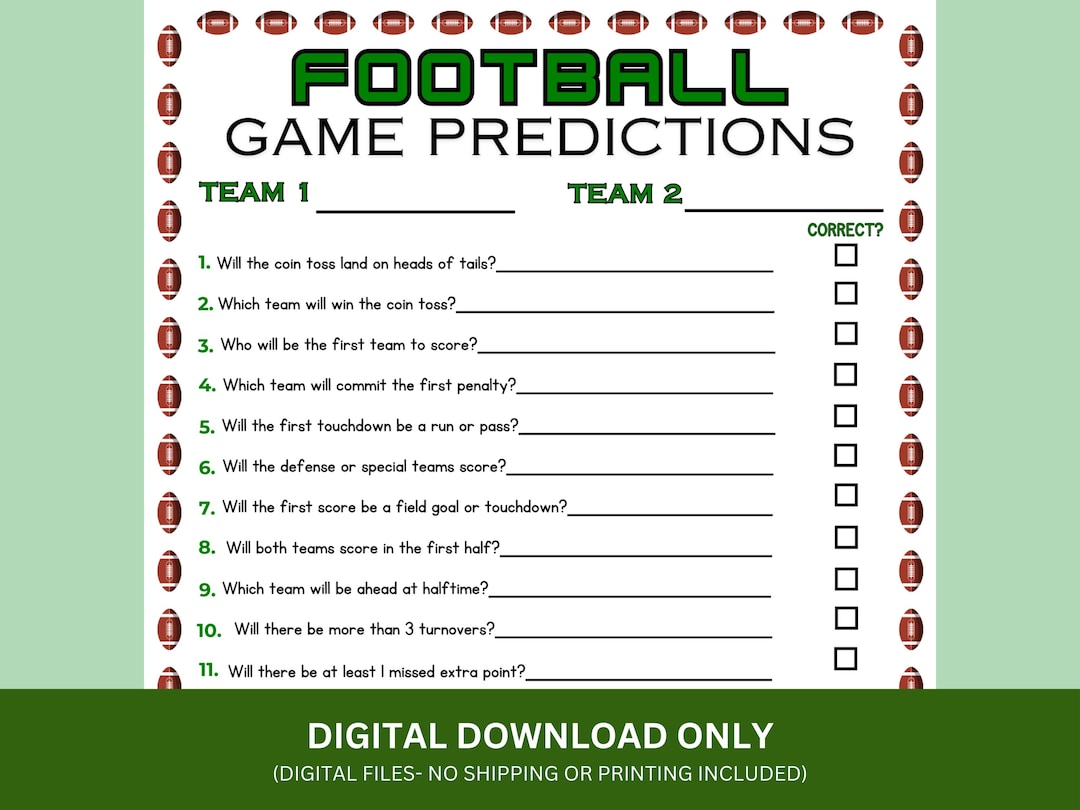 Super Bowl Predictions Game | Printable Super Bowl Party Game | Super ...