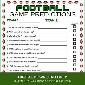 Super Bowl Predictions Game | Printable Super Bowl Party Game | Super ...
