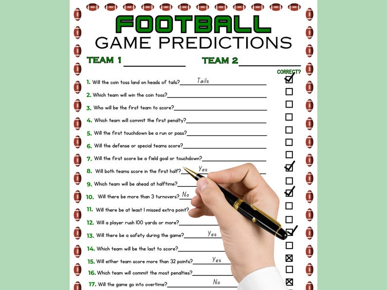 Super Bowl Predictions Game | Printable Super Bowl Party Game | Super Bowl Instant Download Game ...