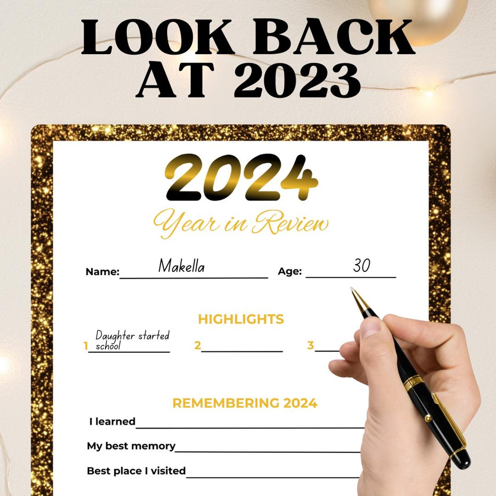 Printable New Years 2024 Year in Review 2025 Resolutions Printable 2025 ...