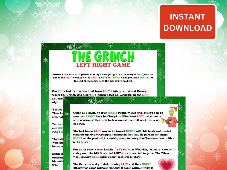 Printable Left Right Christmas | the Grinch Left Right Christmas Game ...