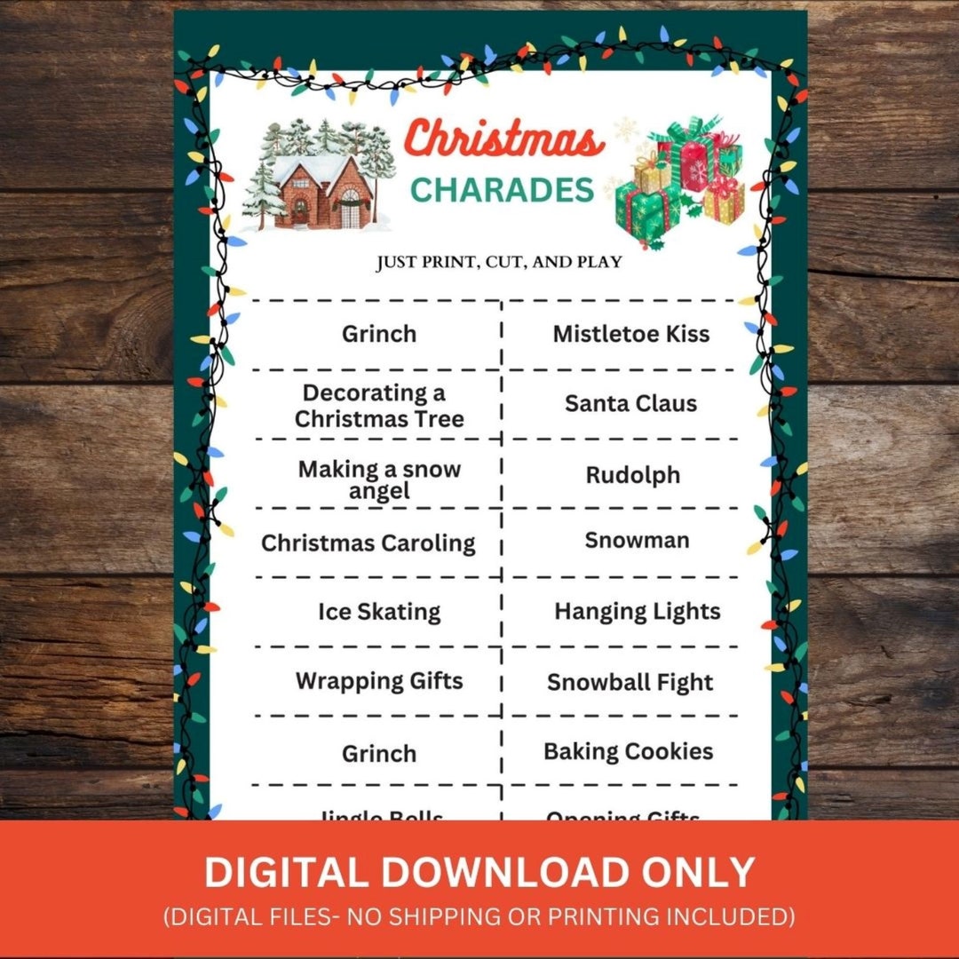 Printable Christmas Charades | Christmas Party Game | Christmas Party ...