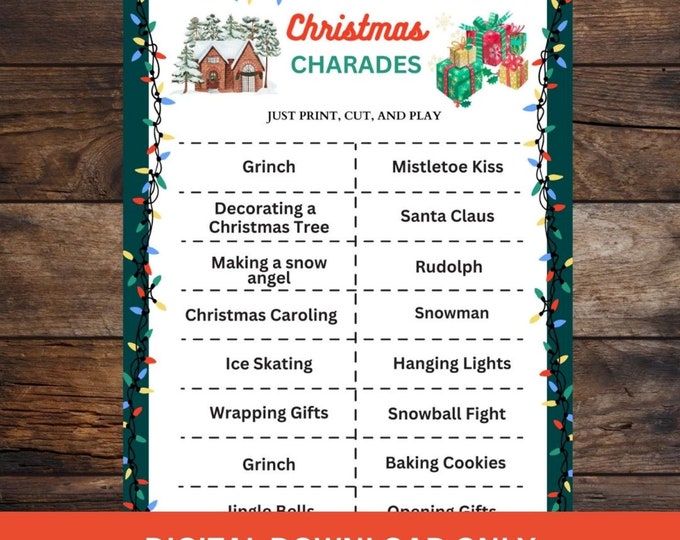 Printable Christmas Charades Game / Holiday Charades / Christmas Party ...
