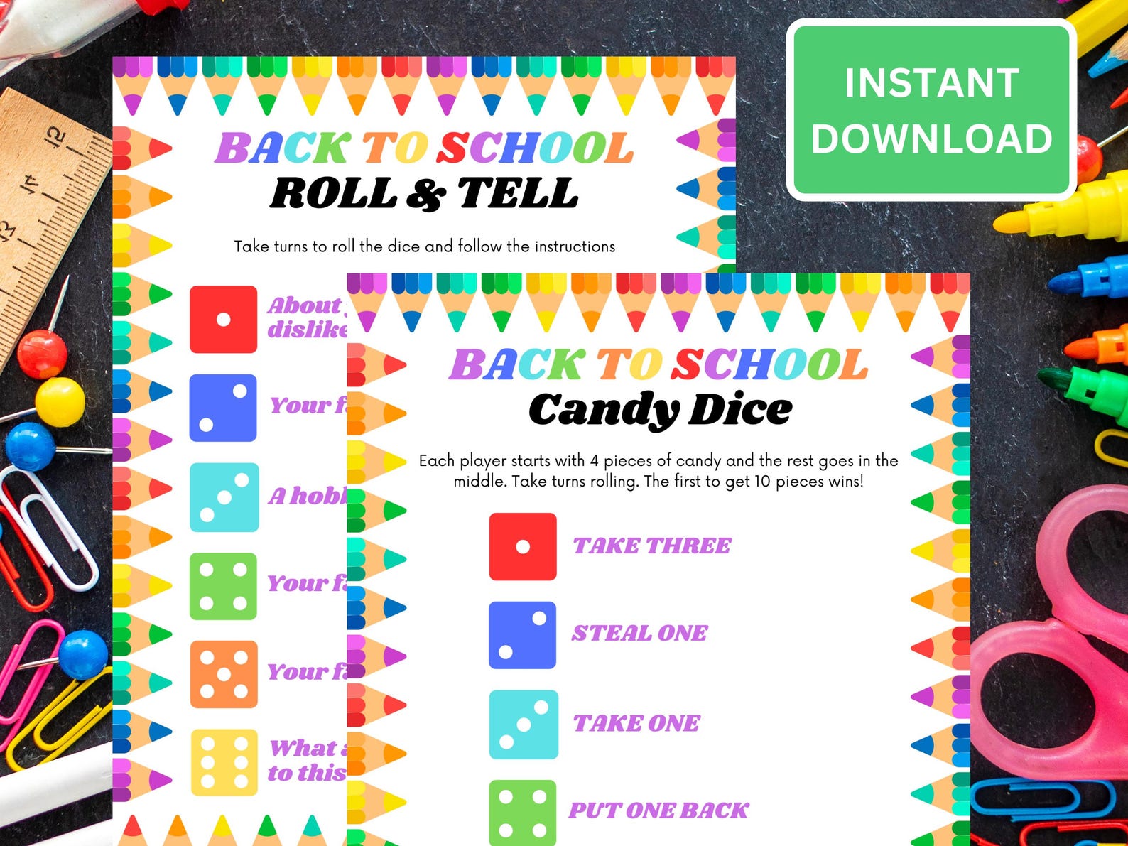 Printable Back to School Game | Roll and Tell Dice Game | Candy Dice ...