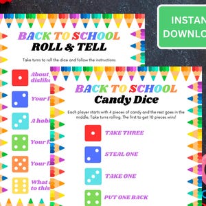 Printable Back to School Game | Roll and Tell Dice Game | Candy Dice ...