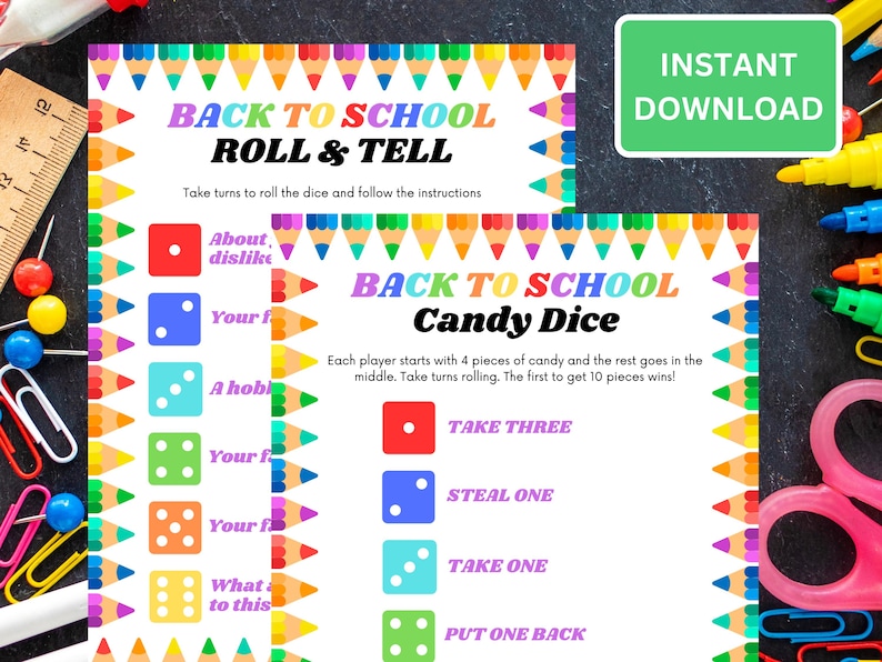 Printable Back to School Game | Roll and Tell Dice Game | Candy Dice ...