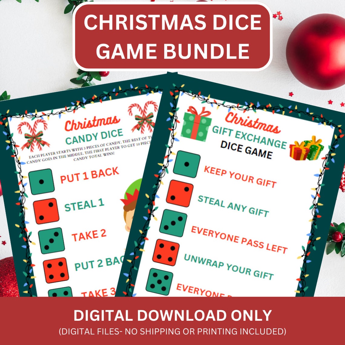 Printable Christmas Gift Exchange Dice Game Christmas Candy Dice Game ...