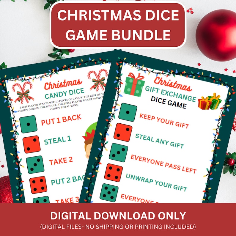 Printable Christmas Gift Exchange Dice Game Christmas Candy Dice Game ...