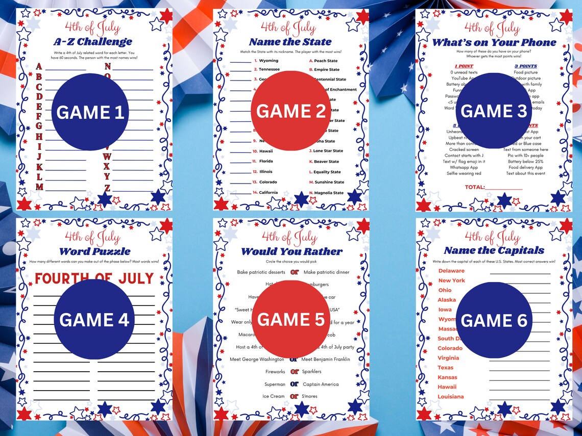 4th of July Games | Printable Games | 4th of July Game Bundle ...