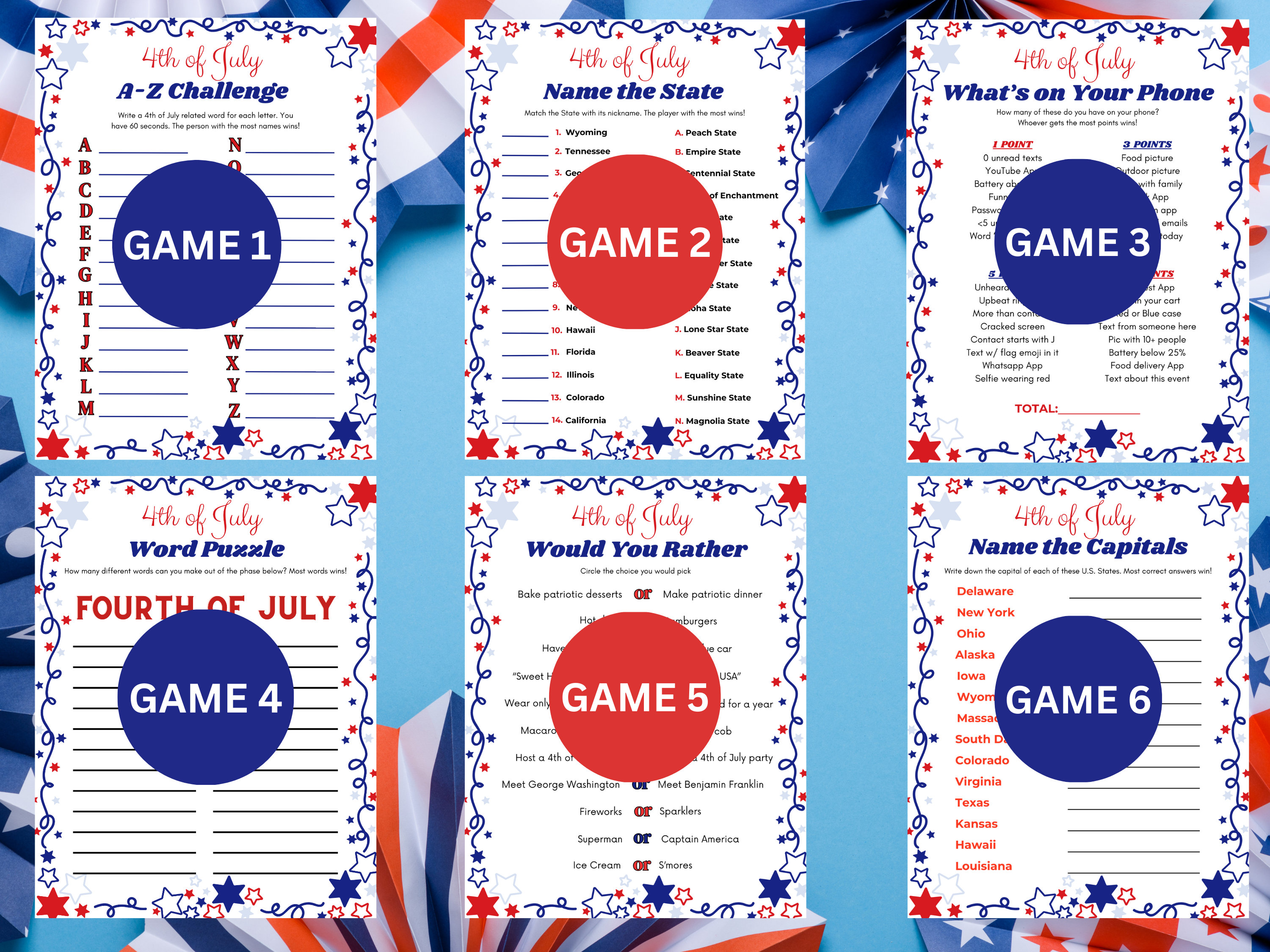4th of July Games | Printable Games | 4th of July Game Bundle ...