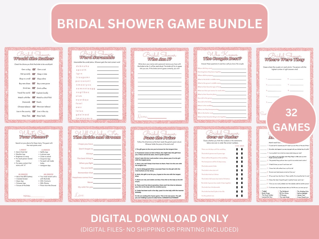 Bridal Shower Games Bundle | Printable Bridal Shower | Package Games ...