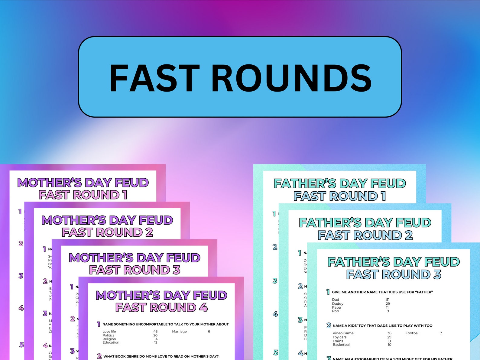 Printable Mother's Day Feud Game | Printable Father's Day Feud Game ...