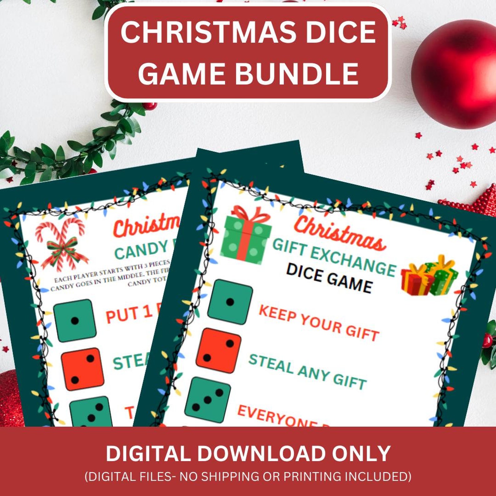 Printable Christmas Gift Exchange Dice Game | Christmas Candy Dice Game ...