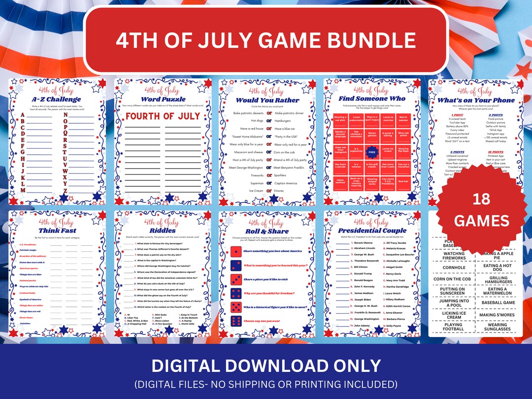 4th of July Games | Printable Games | 4th of July Game Bundle ...