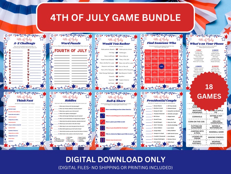 4th of July Games | Printable Games | 4th of July Game Bundle ...