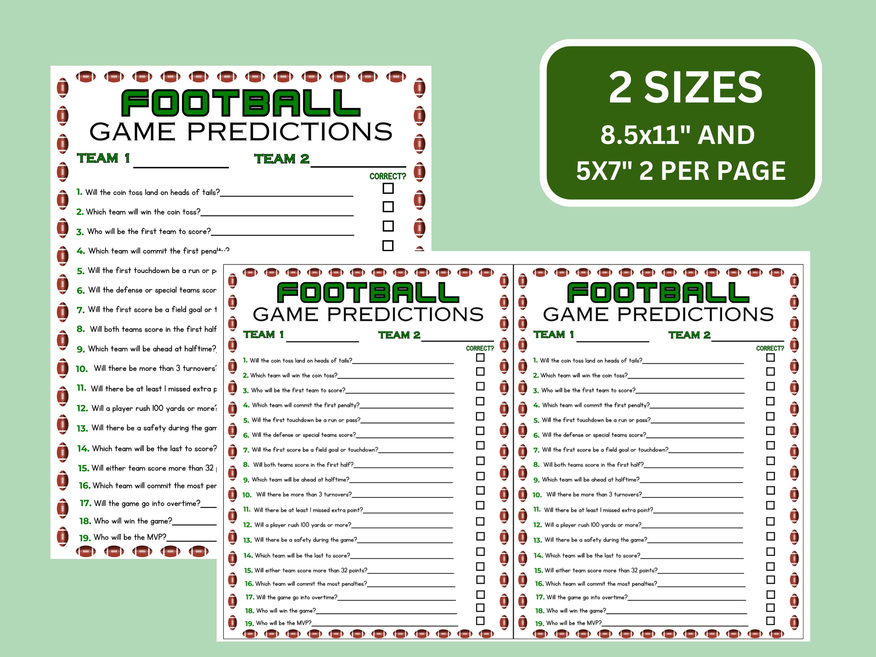 Super Bowl Predictions Game | Printable Super Bowl Party Game | Super ...