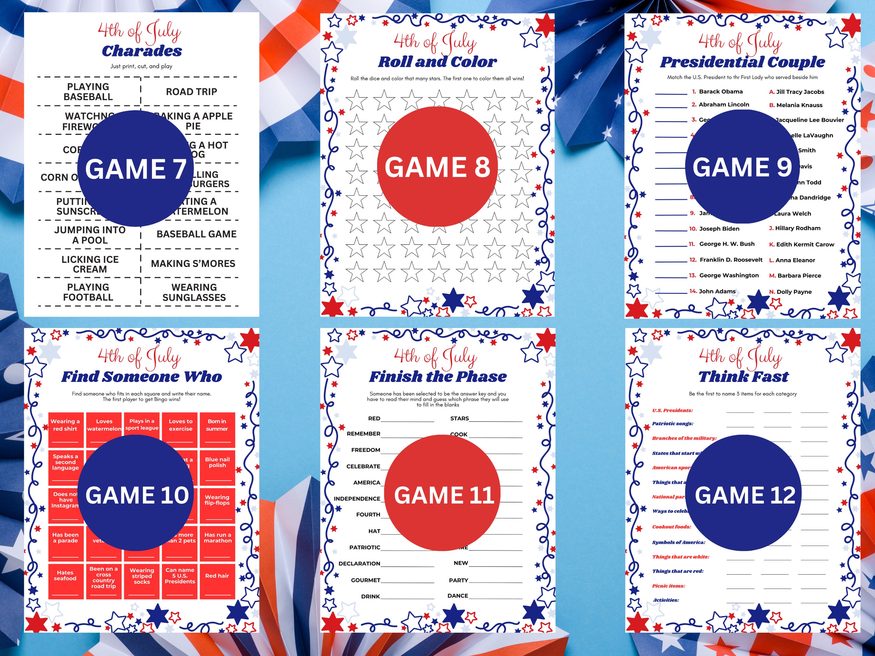 4th of July Games | Printable Games | 4th of July Game Bundle ...