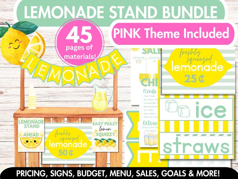 Deluxe Lemonade Stand Kit for Kids – Printable Signs, Labels, Banner ...
