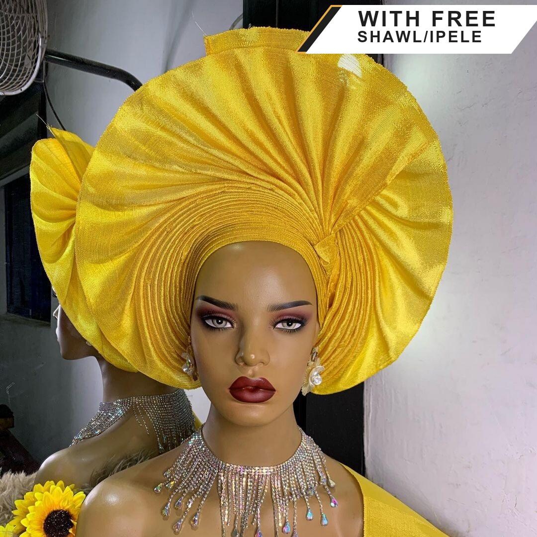 Nigerian Wedding Gele, Africa Gele Headtie Hat, Aso-oke Fabric,gele ...
