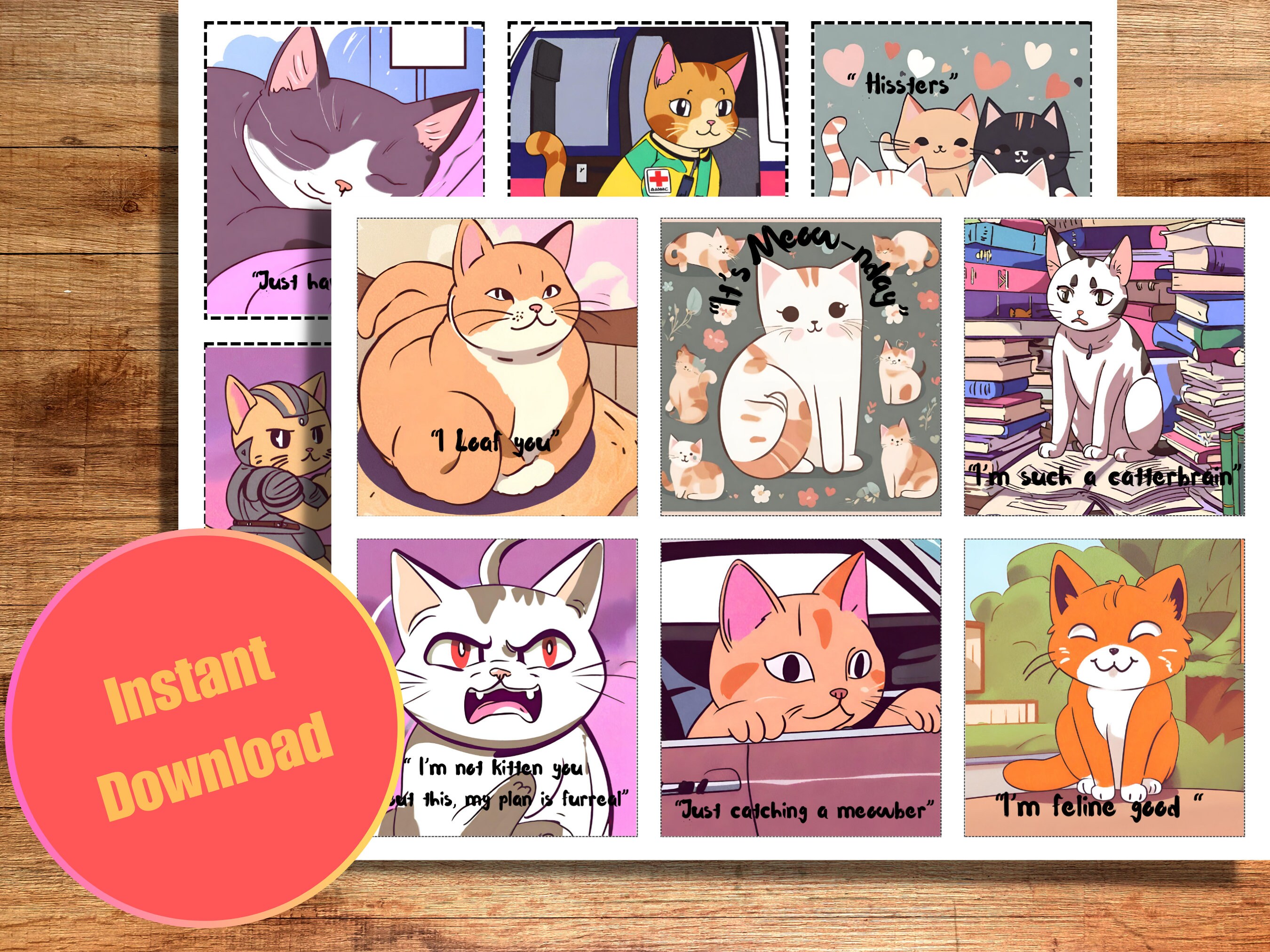 Kitty Pun Cards| Cute Cats With Funny Puns (pack of 12) |printable ...
