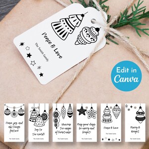 Printable Ornament Christmas Gift Tags in Black and White, Set of 6 ...