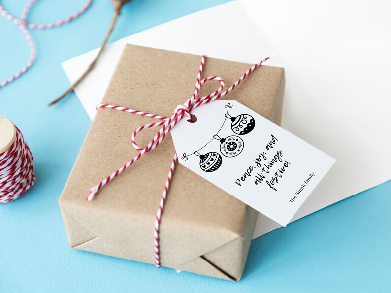 Printable Ornament Christmas Gift Tags in Black and White, Set of 6 ...