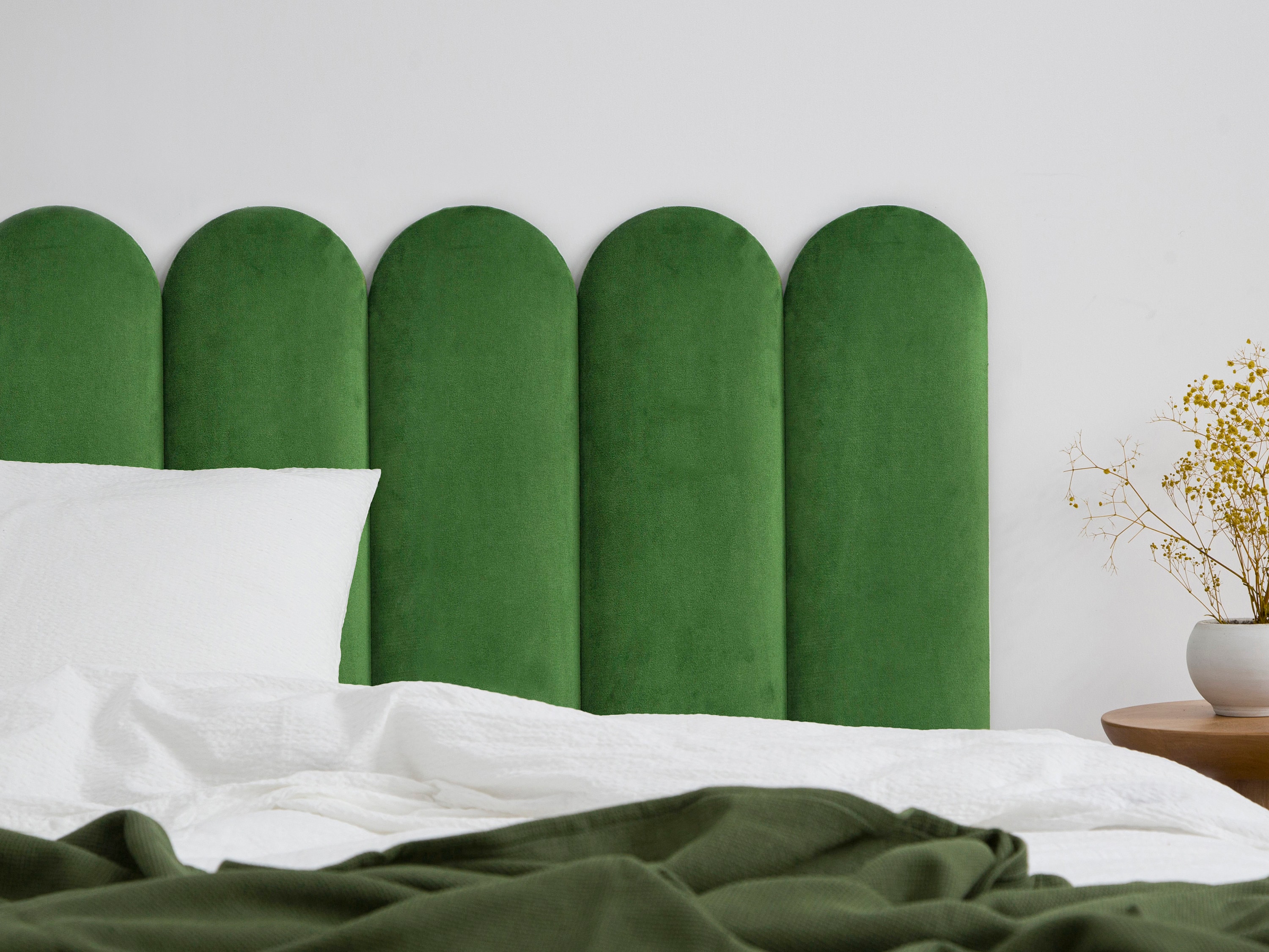 Green Padded Headboard Green Velvet Headboard Upholstered Soft Wall Panel Simple Installation Self Adhesive All Bed Sizes Etsy UK