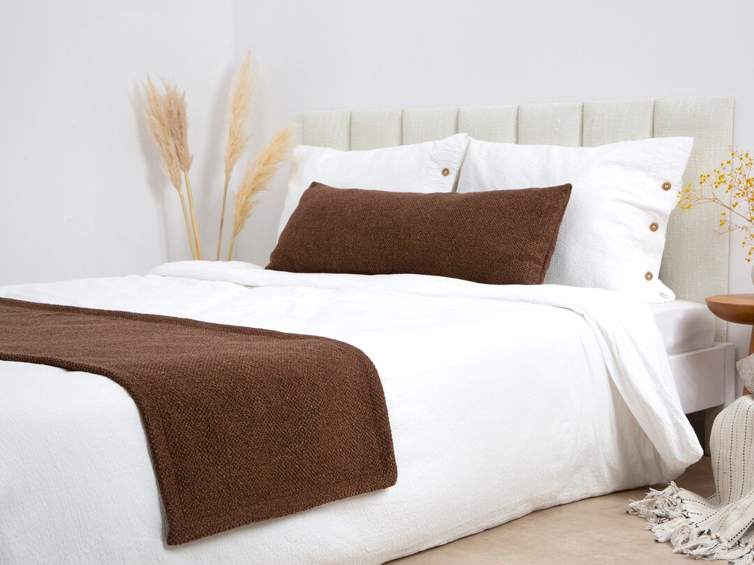 Brown Bed Runner Set Boho Maroon Brown Runner Brown Long Lumbar Pillow ...