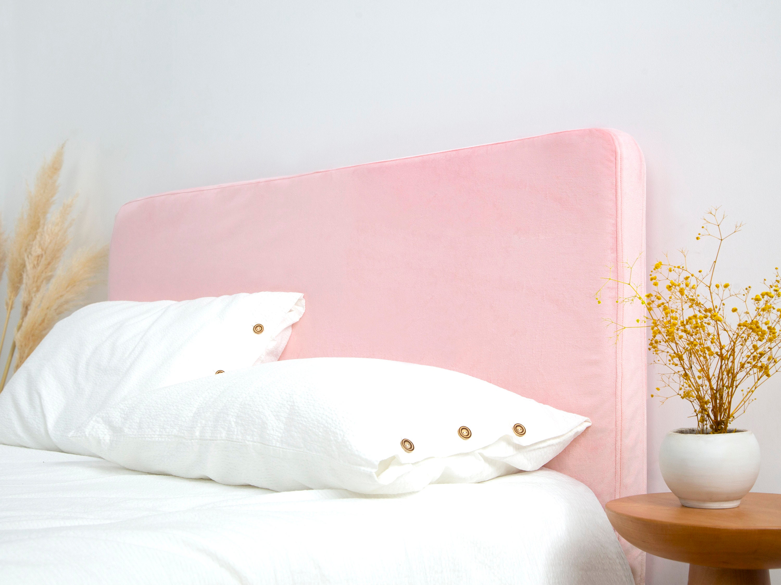 Pink velvet headboard store