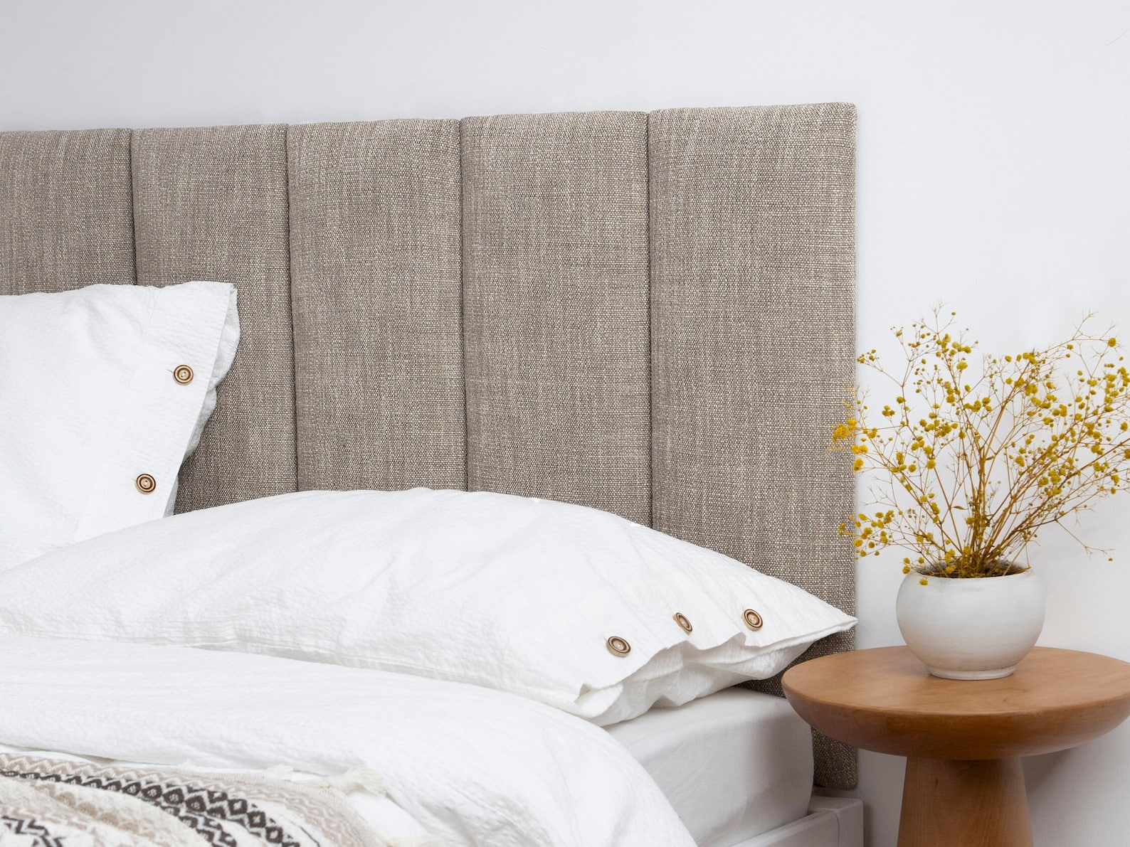 Taupe Beige Wall Panel • Boho Linen Headboard • Upholstered Soft Panel ...