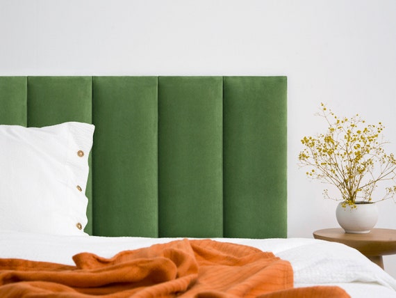 Light Green Wall Panel Velvet Upholstered Headboard Upholstered Soft Wall Panel Padded Boards Bedroom Decor All Bed Sizes Etsy