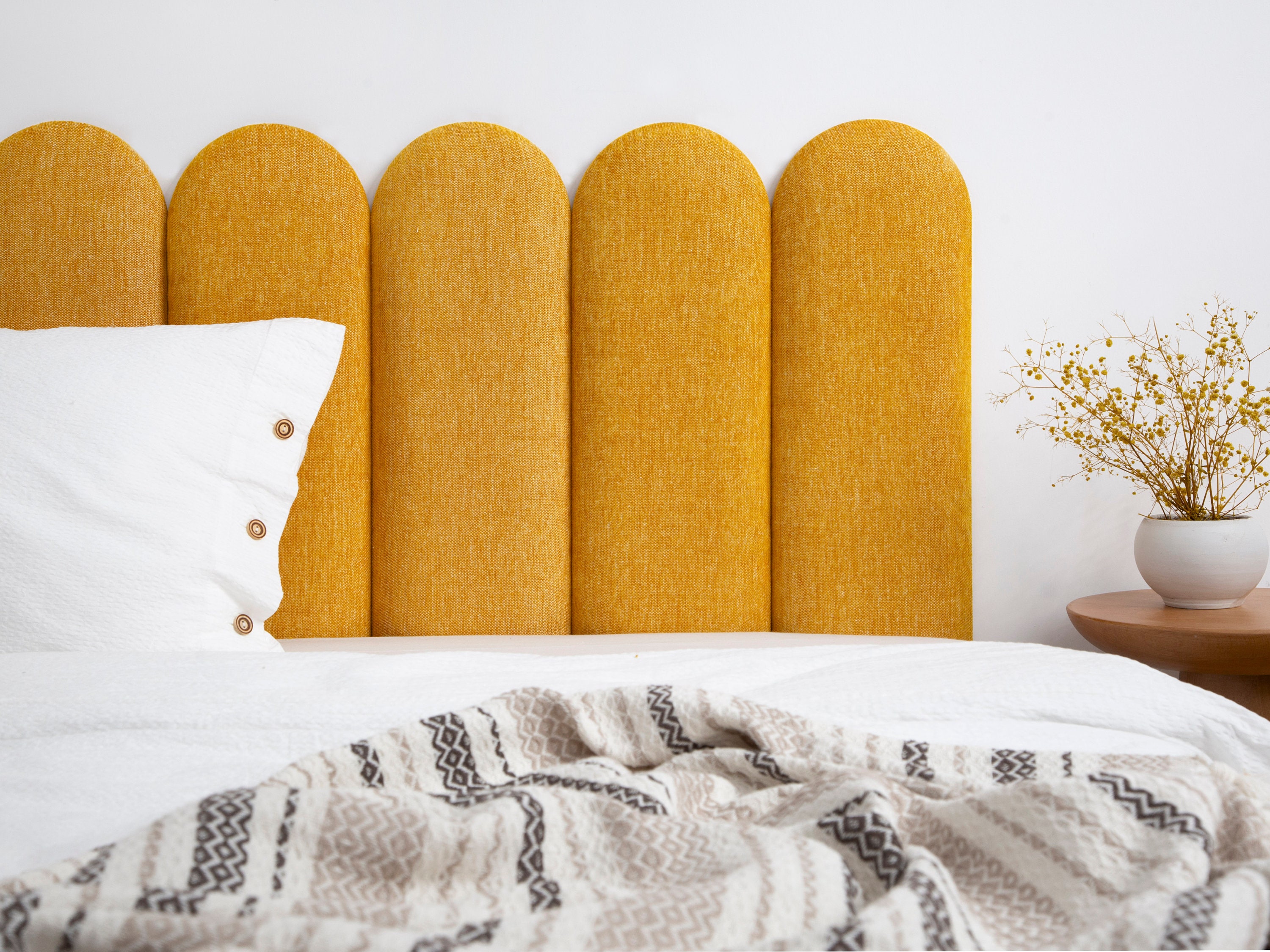 Mustard Linen Headboard Panel: Boho Upholstered Wall Decor - Etsy